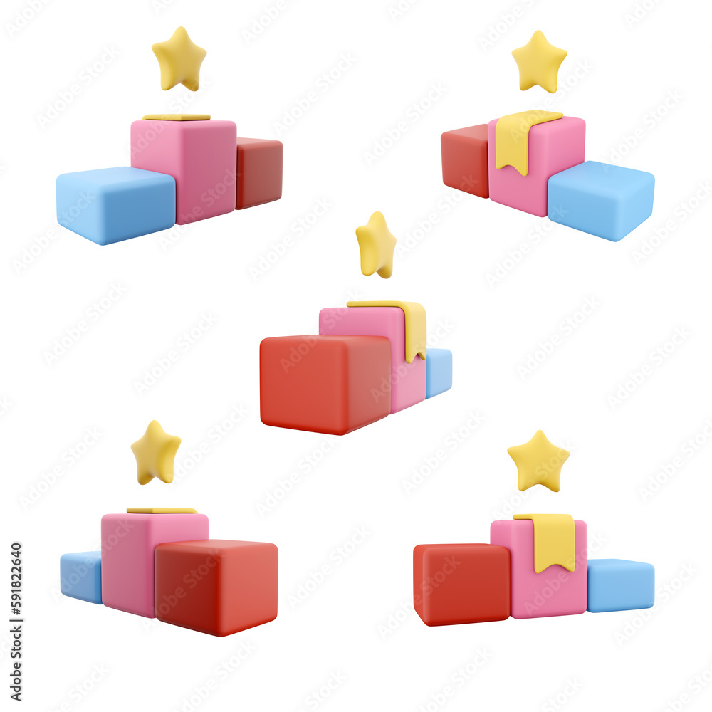 3d rendering podium for winners icon set. 3d render multicolored ...