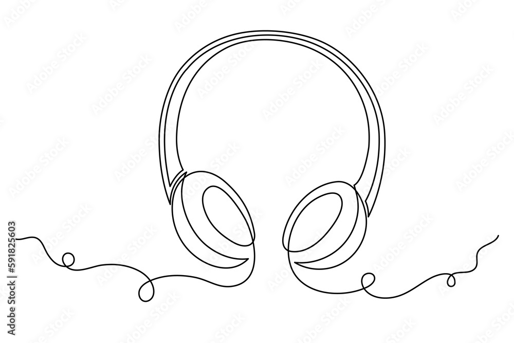 Headphone one line art,hand drawn device gadget continuous contour ...