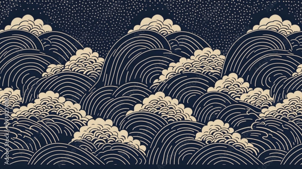 Japanese traditional wave motifs background texture design, ocean ...