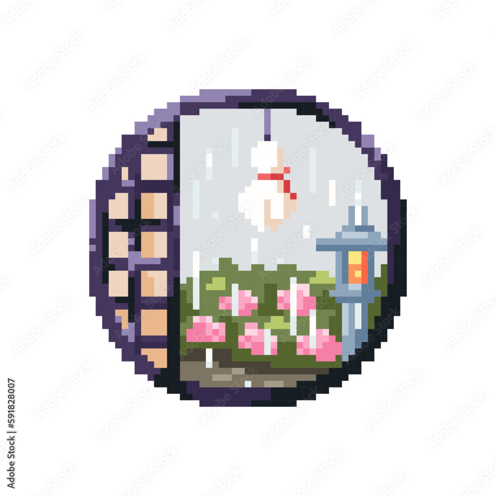 Pixel art japanese garden icon. Vector 8 bit style illustration of ...