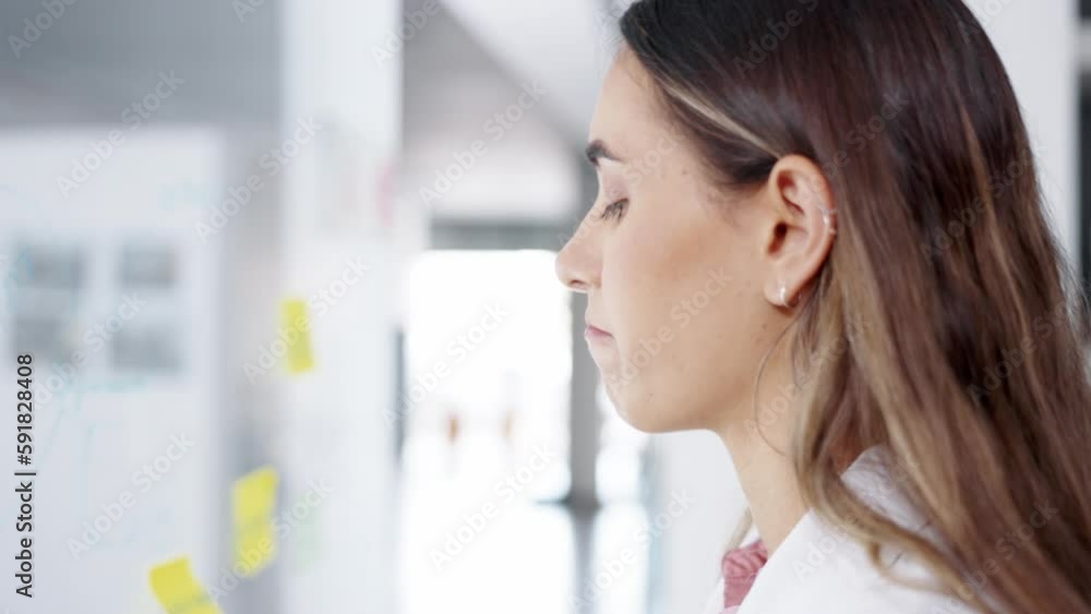 Thinking, scientist woman and planning profile in a laboratory with ...