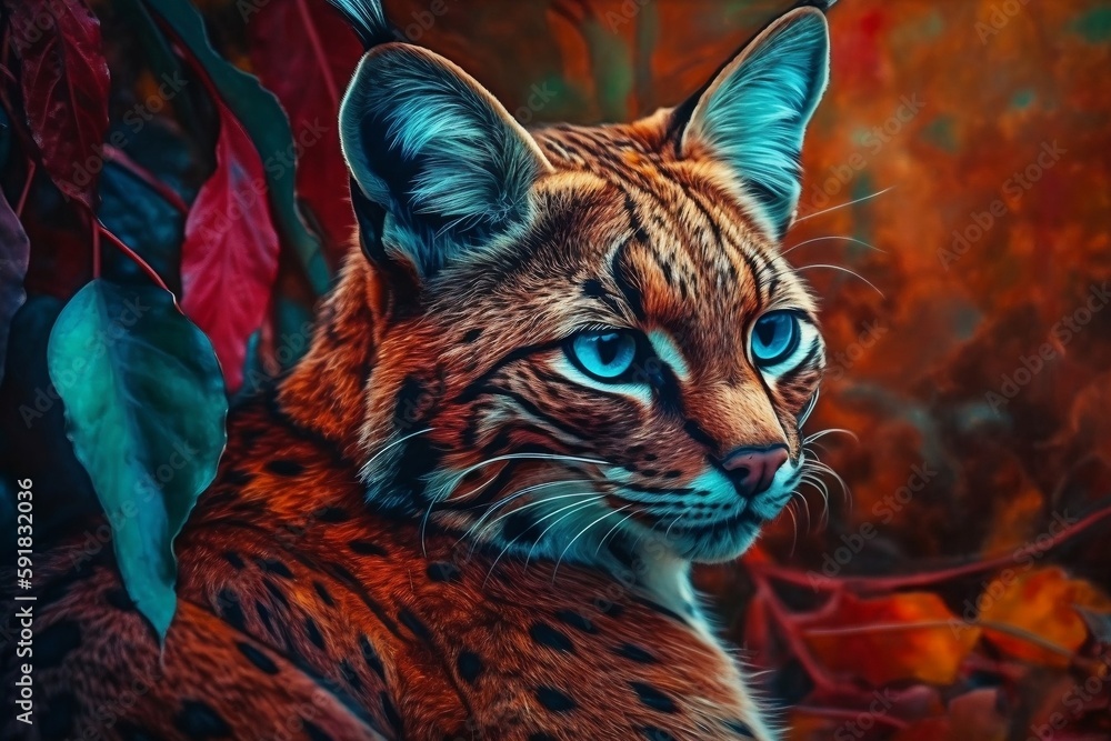 wildcat, realistic photography, colorful background, detailed portrait ...