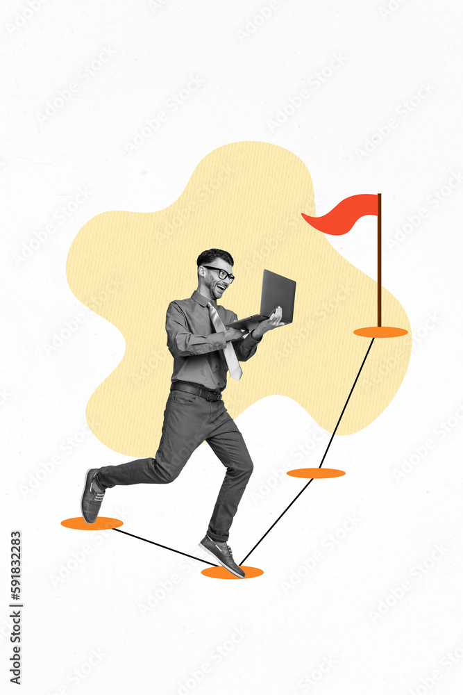 Vertical collage picture of positive black white gamma guy use netbook ...