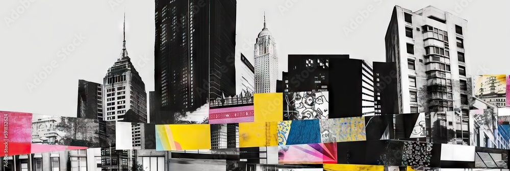 Abstract collage of skyscrapers, business buildings in big city ...