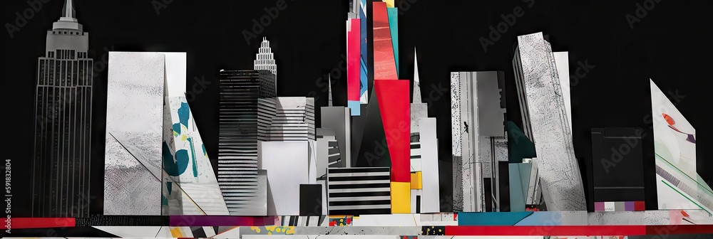 Abstract collage of skyscrapers, business buildings in big city ...