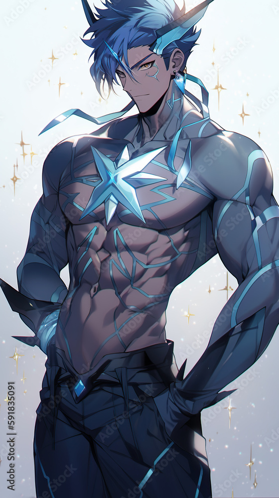 Attractive anime boy character colorful elements and sixpack abs - with ...