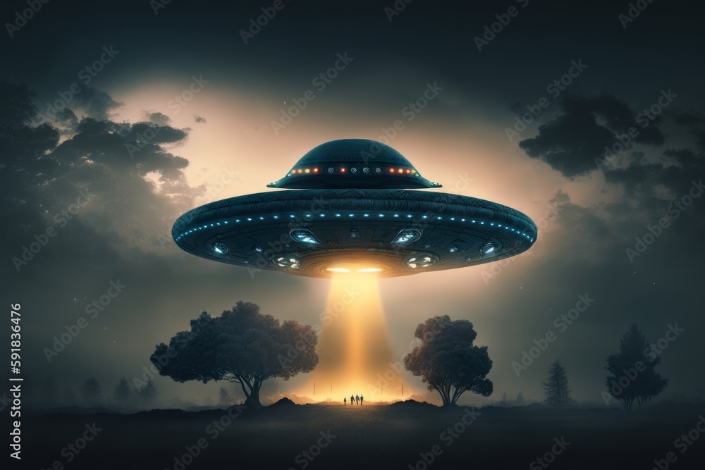 eerie alien ufo abduction lit up in the night sky made by generative ai ...