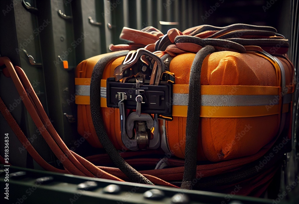 cargo is held by tension safety belts with mechanical locks. Generative ...