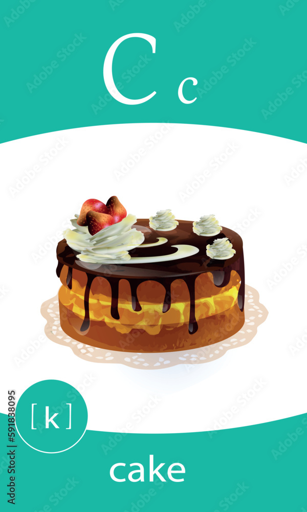English alphabet flash card. Letter C study - cake. Kids ABC cards ...