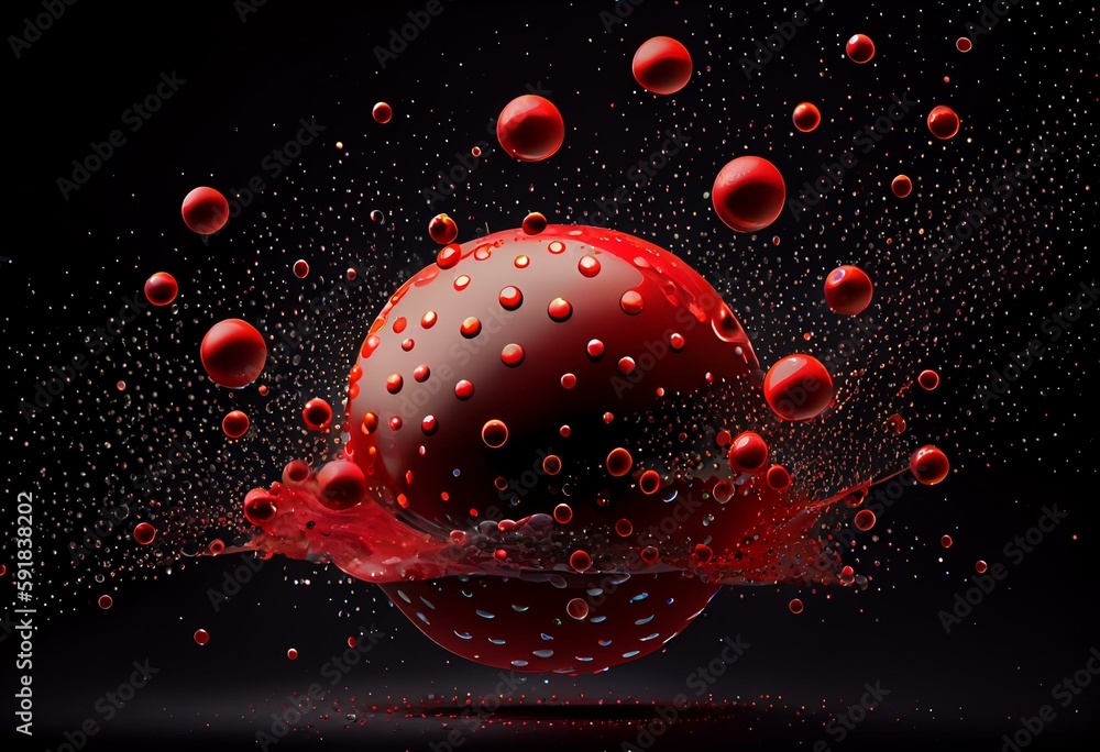 a red object is flying in the air with red bubbles around it and a ...