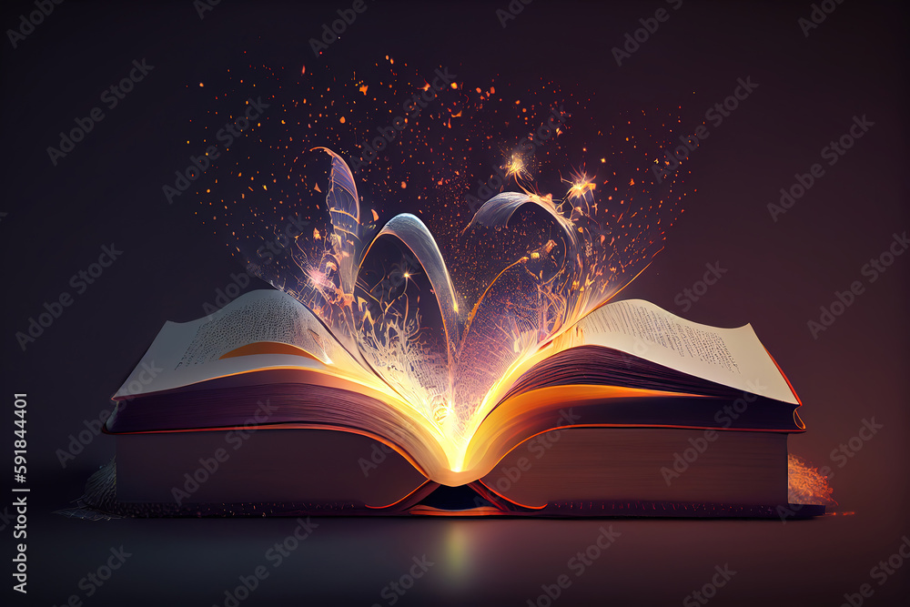 bright light coming out of an open book symbolizing. Generative Ai ...