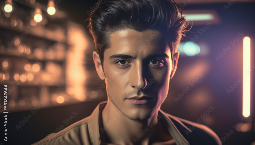 Male model portrait, looking good with a trendy haircut. AI generated ...