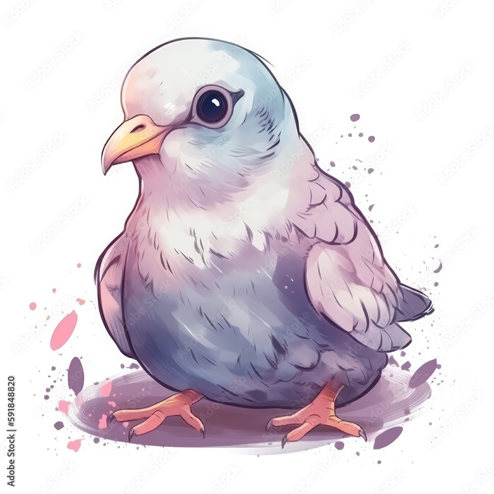 Cute Baby Pigeon On White Background Logo Digital Art. Generative AI ...