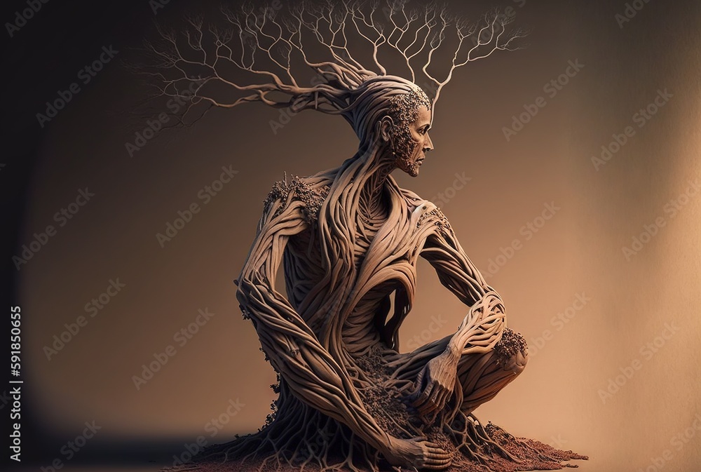 Roots woman yogi with unusual body fantasy mysterious portrait of an ...