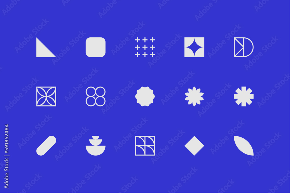 Blue symbols set. Abstract and basic shapes. Geometric forms ...