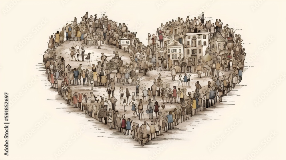 Diverse group of people come together in a heart shape to showcase the ...