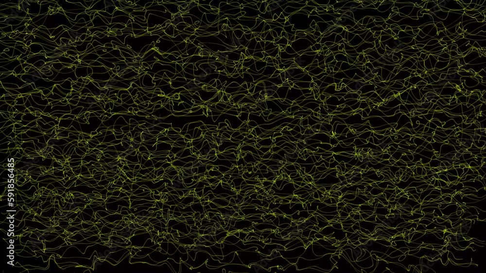 Yellow threads and knots on the black background. Asbtract smooth web ...