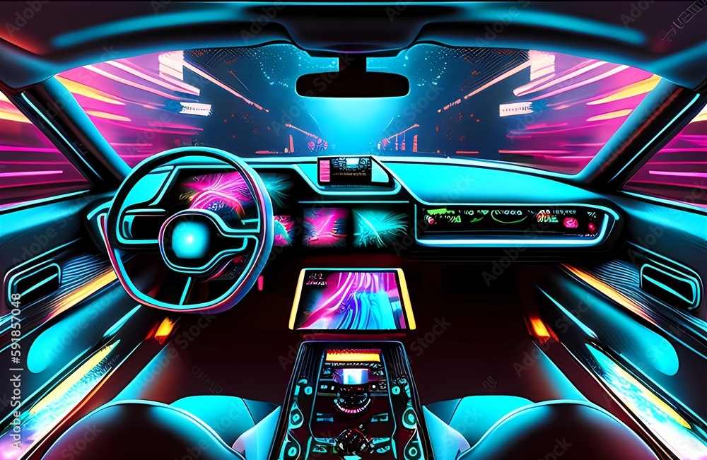 Cockpit of futuristic autonomous car. Аutonomous futuristic car ...
