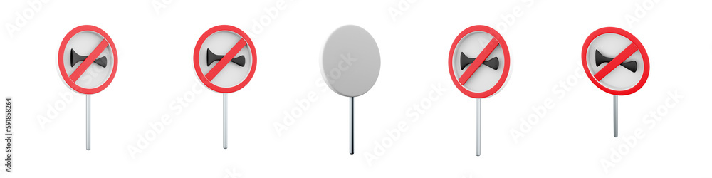 3d rendering Sound signal is prohibited road sign different positions ...