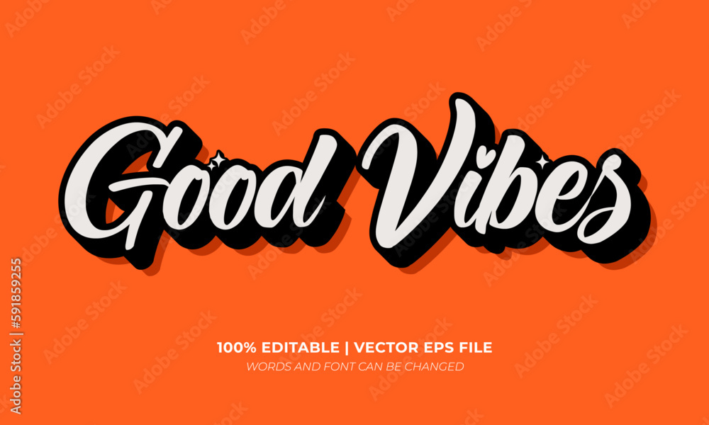 Good Vibes Retro Groovy Orange 3D Vintage Editable Text Effect, Editable Font Style Theme vector ...