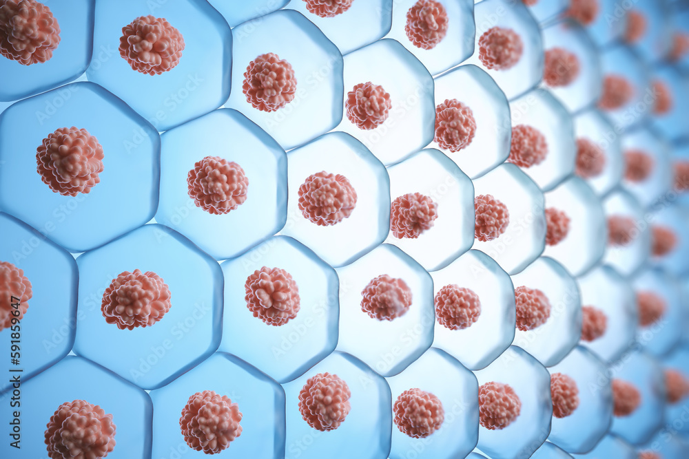 3d illustration Human skin cell, stem cell colony Structure. Stock ...