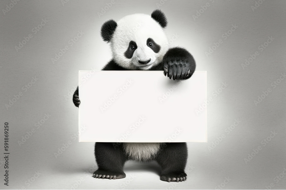 AI generated illustration of panda with big blank poster Stock ...