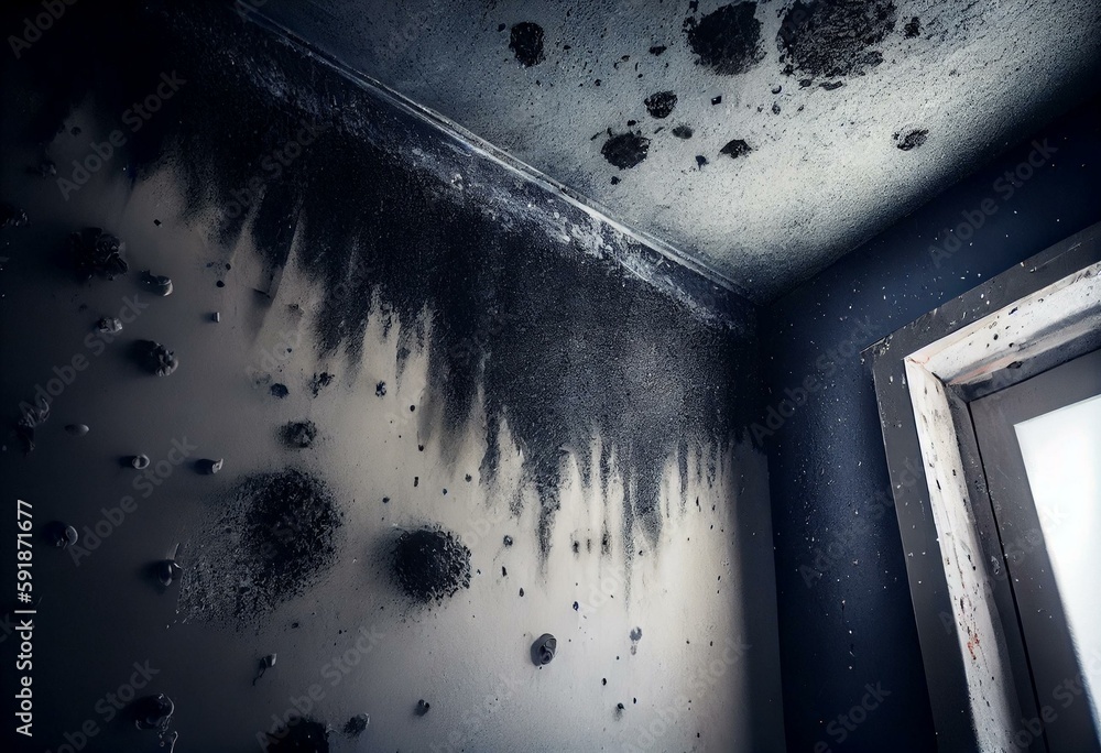 Black mold and mildew spots on the ceiling or wall due to poor air ...