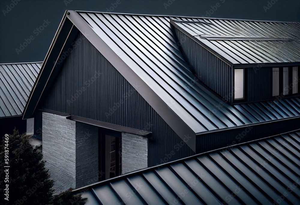 Sloping roof with metal coating of residential building with attic ...