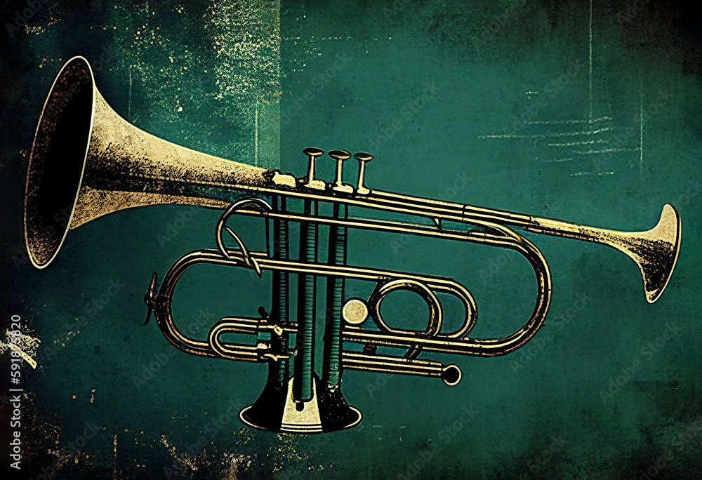 Brass trumpet background with an abstract vintage distressed texture ...