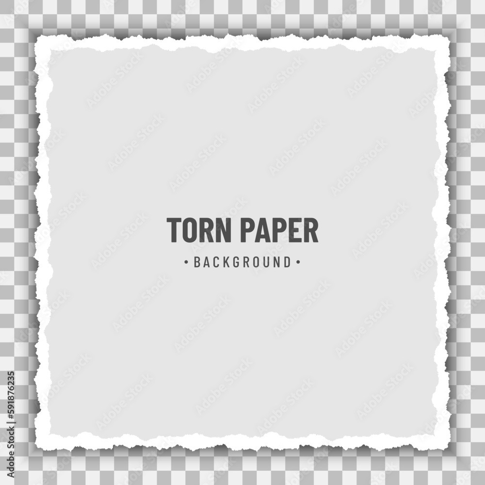 Square piece of torn white paper with soft shadow on transparent ...