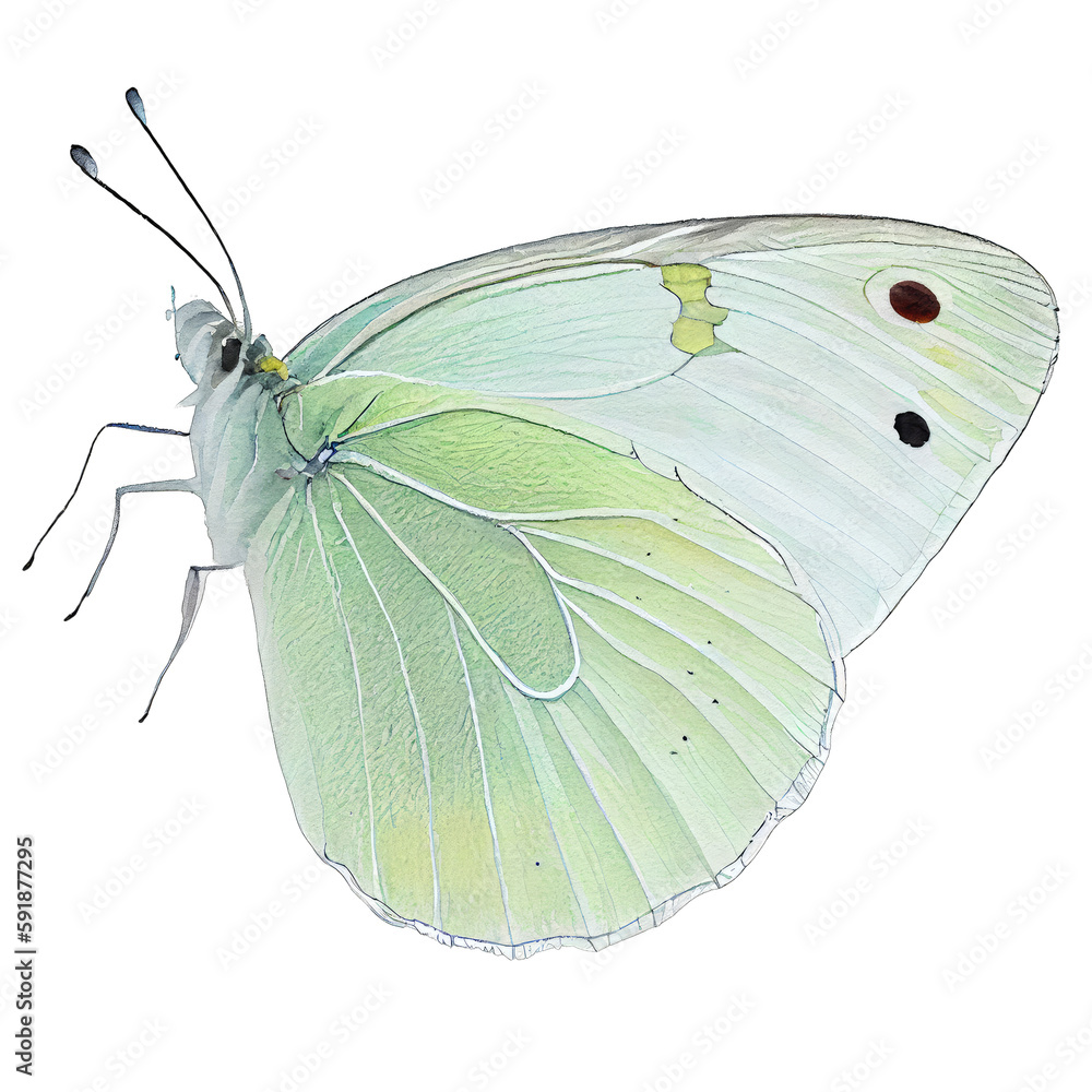 Cabbage white buterfly. Watercolor with transparent background ...