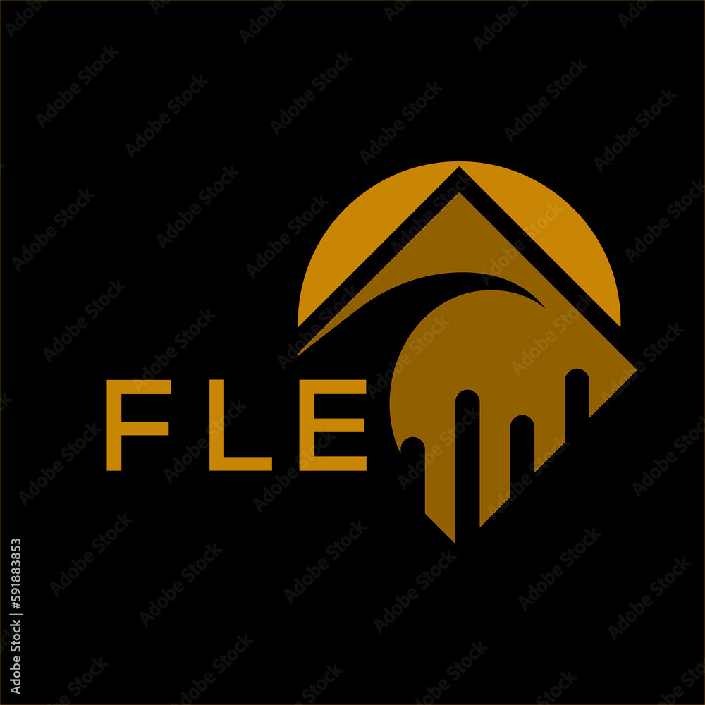 FLE golden color letter logo. FLE golden image on black background ...