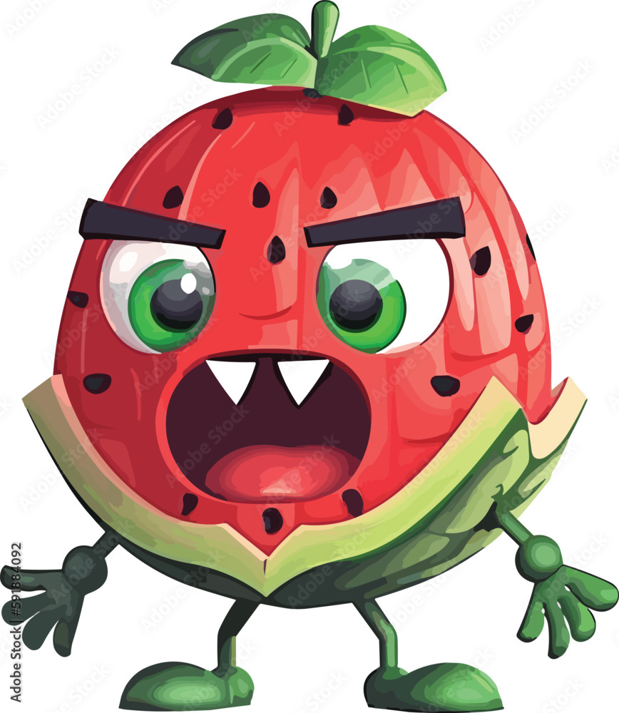 cute chibi watermelon character, vector art Stock Vector | Adobe Stock