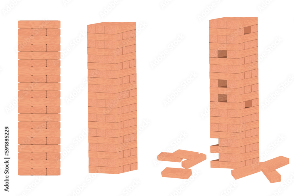 Jenga board game illustration, realistic illustration, front view, side ...