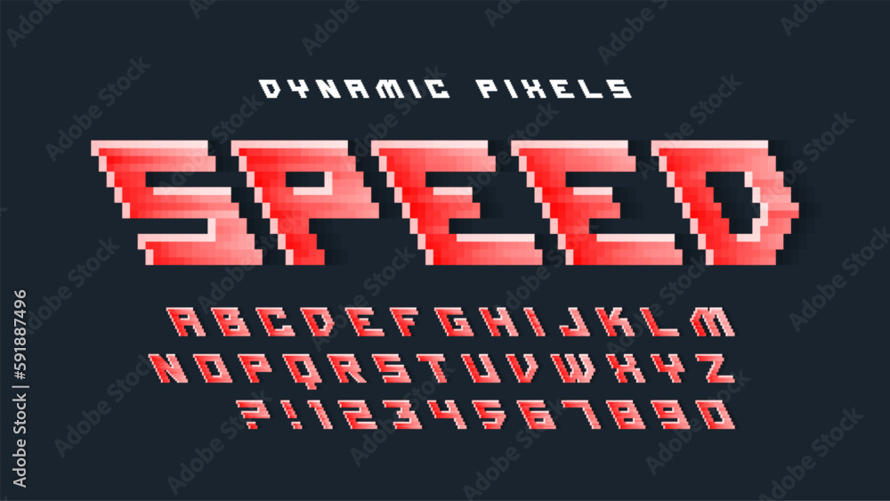 Pixel vector alphabet design, stylized like in 8-bit games. Stock ...