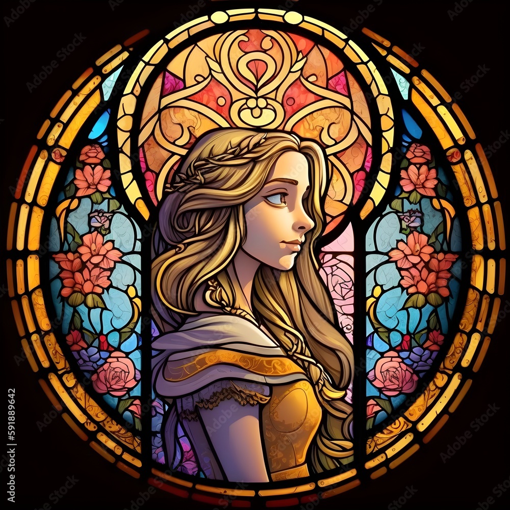beautiful disney princess rapunzel center composition stained glass ...