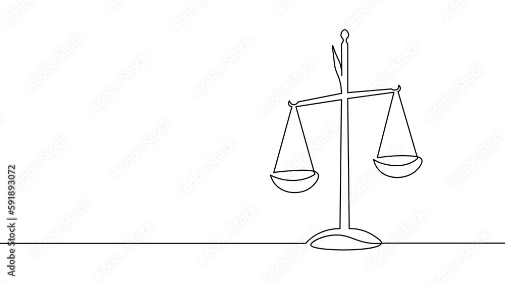 One line continuous judgment lawyer scale symbol concept. Crime ...