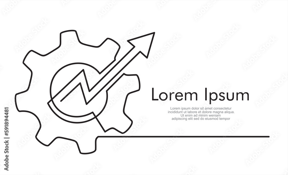 Continuous One line drawing of gear with arrow up inside. Simple ...