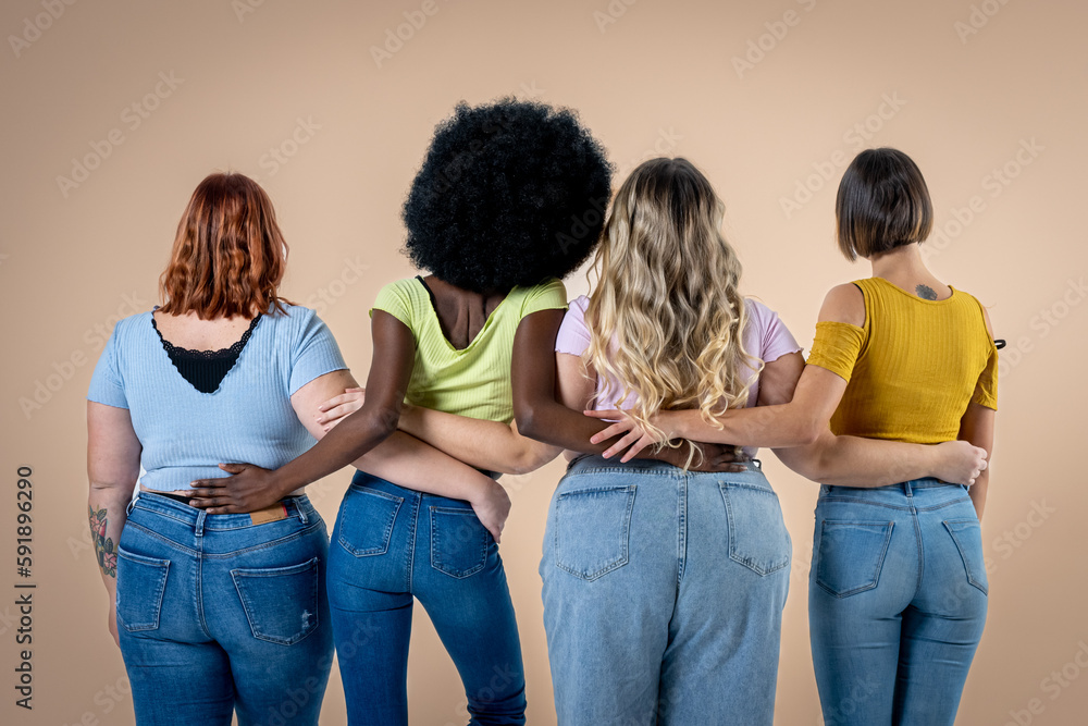 Body Positive and Acceptance, multiracial group of women with different ...