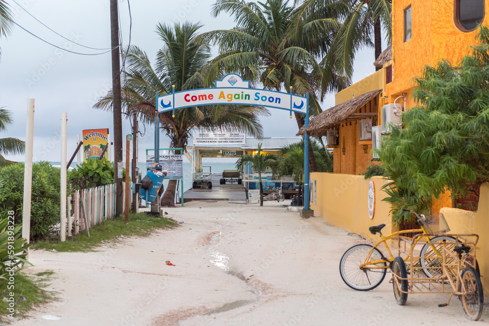 Caye Caulker Island in Caribbean Sea. Sandy Street with Local ...