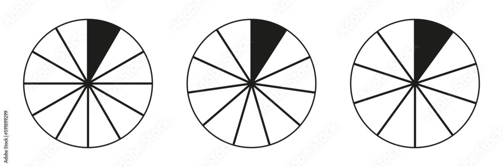 Segmented charts collection. Many number of sectors divide the circle ...