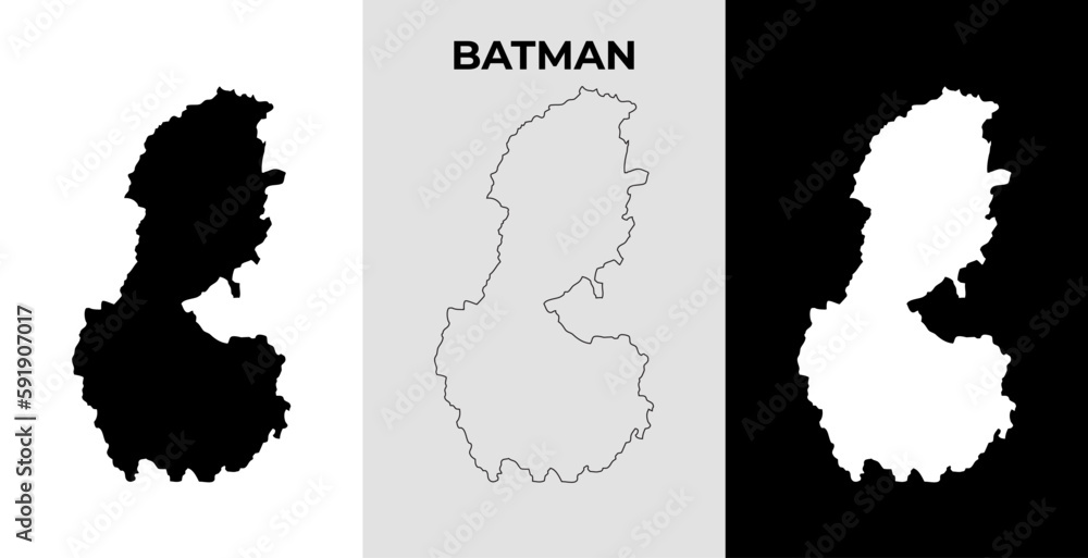 Batman map vector illustration, Turkey, Asia, Filled and outline map ...