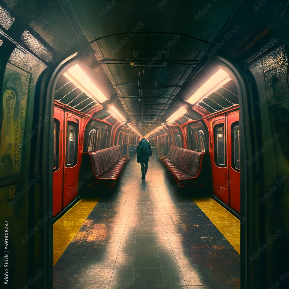 Creepy Subway Interior in Oil Painting Style- oil painting Stock ...