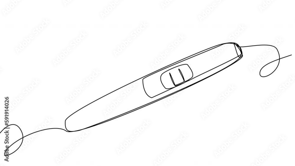 Self-drawing of a pregnancy test with a positive result on a white ...