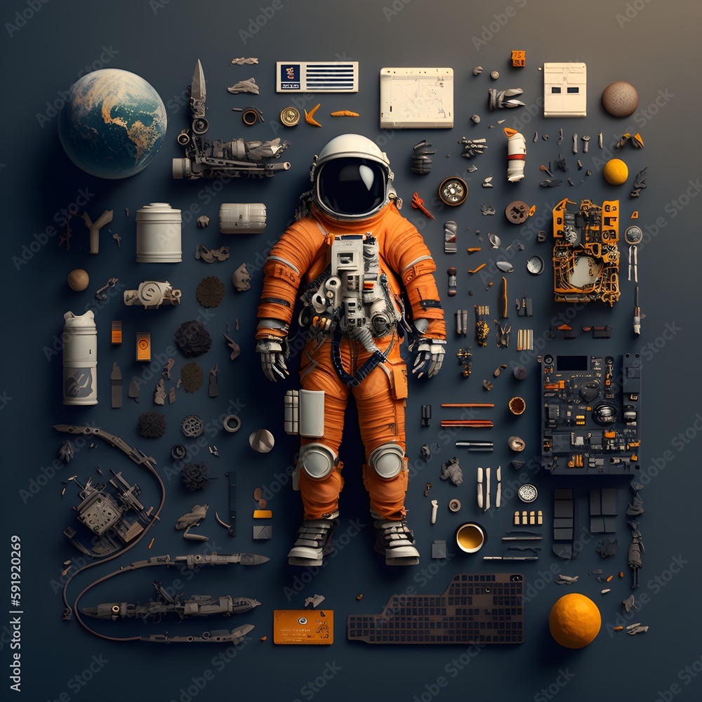 astronaut costumes and mechanical parts knolling knolling layout ...