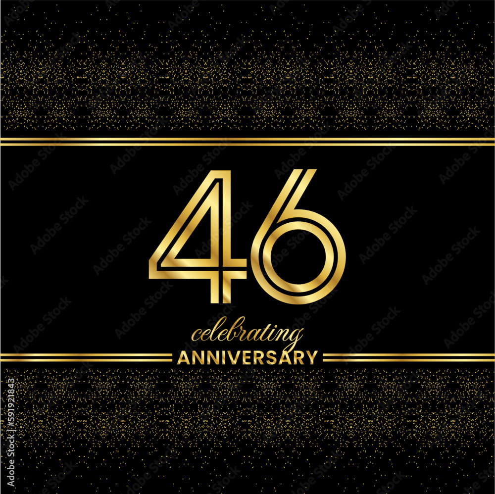 46 Golden Double Line Number. Anniversary invitation cover with glitter ...