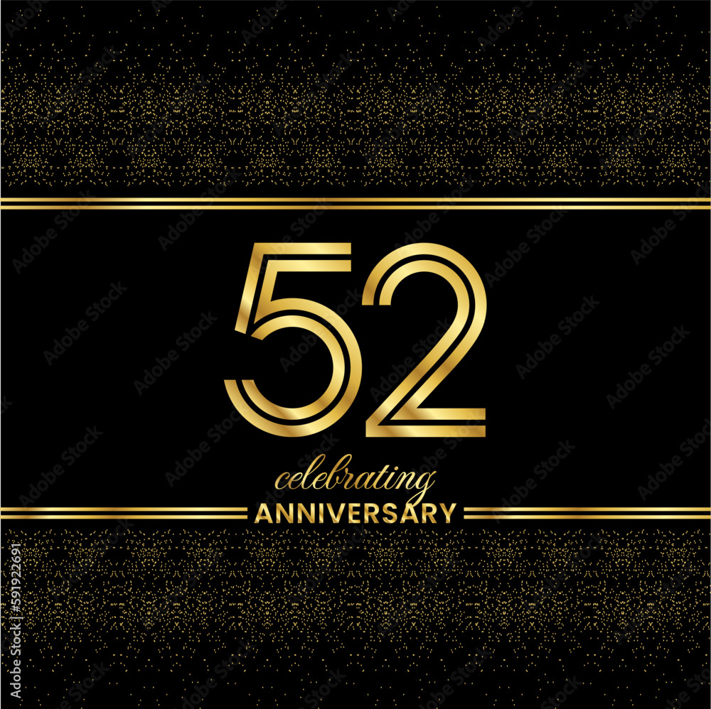 52 Golden Double Line Number. 52 Anniversary invitation cover with ...