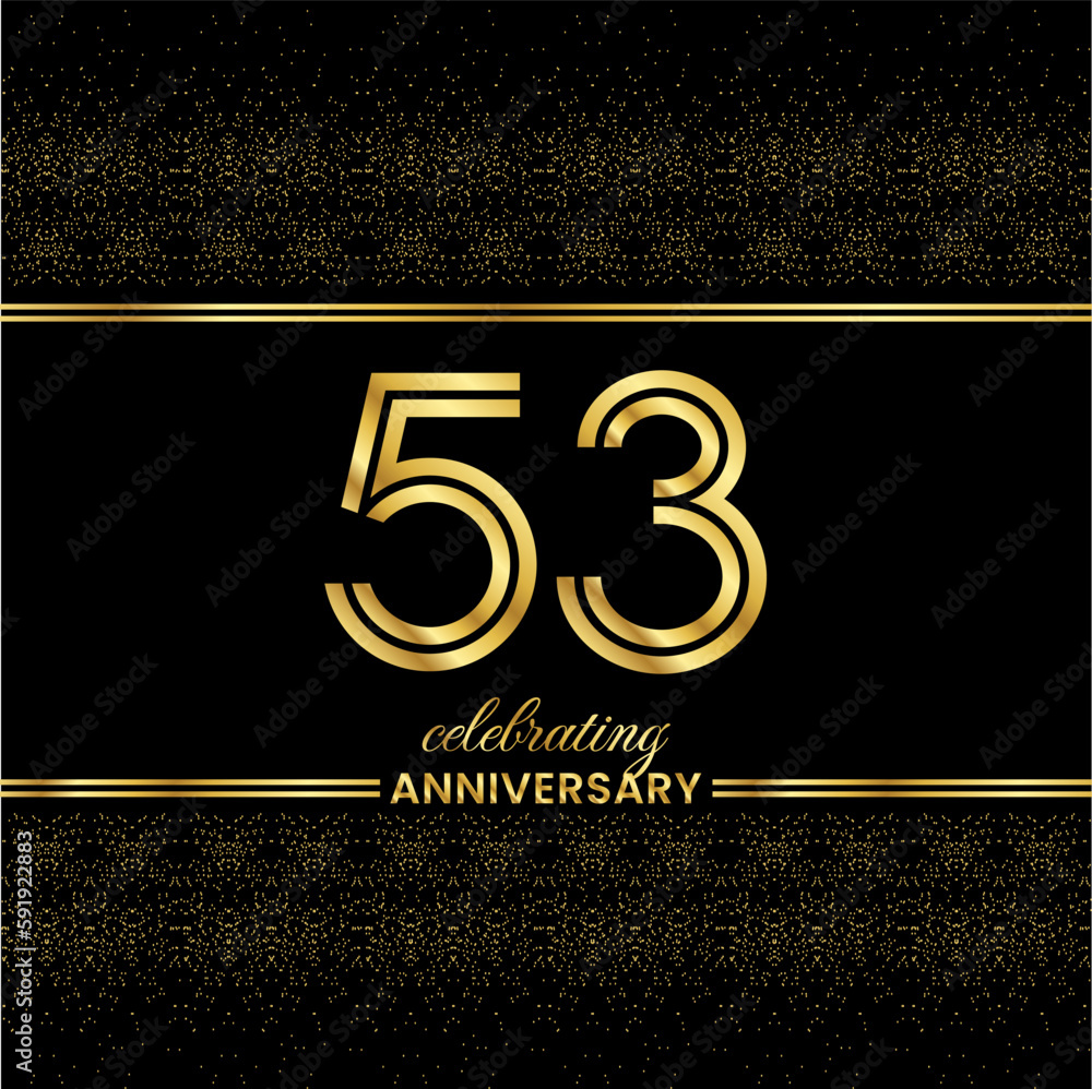 53 Golden Double Line Number. 53 Anniversary invitation cover with ...