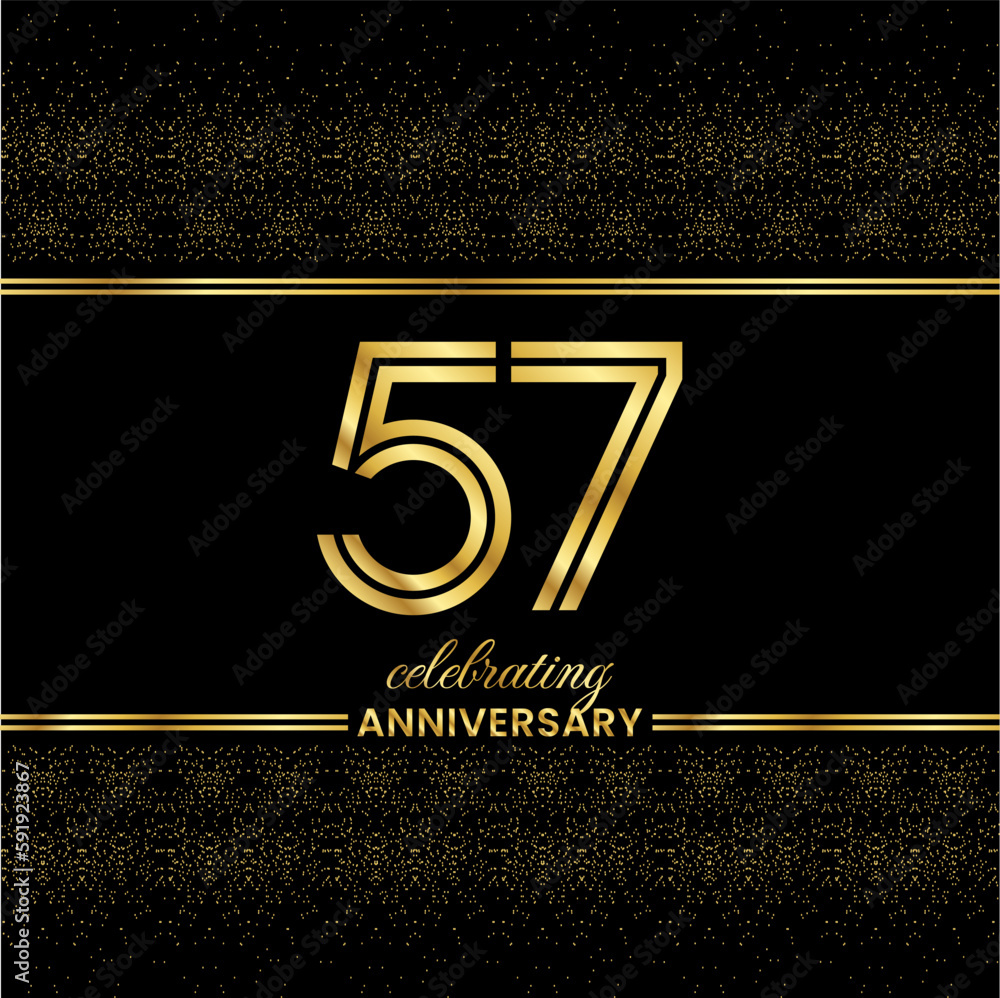 57 Golden Double Line Number. Anniversary invitation cover with glitter ...