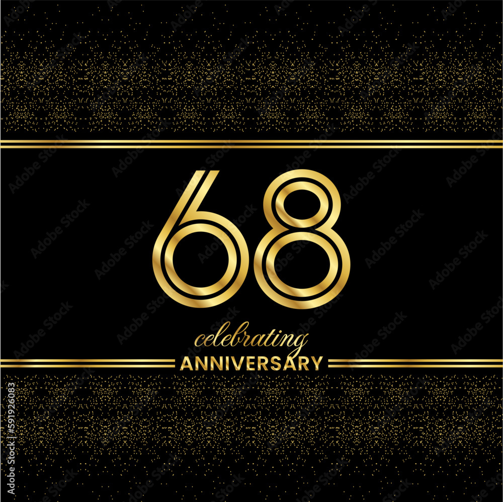 68 Golden Double Line Number. Anniversary invitation cover with glitter ...